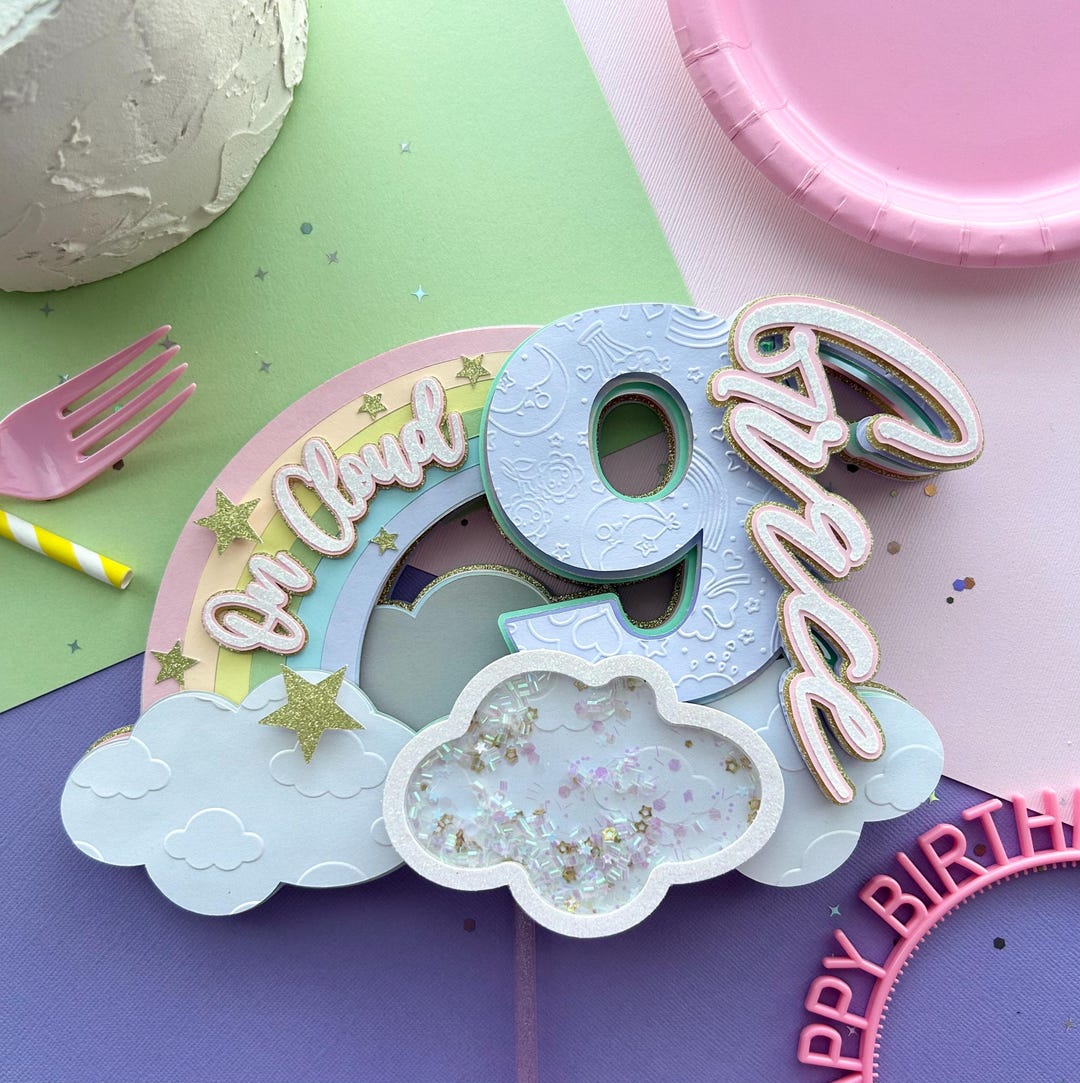 On Cloud 9 Birthday Cake Topper | 9th Birthday Party | Rainbow Birthday ...