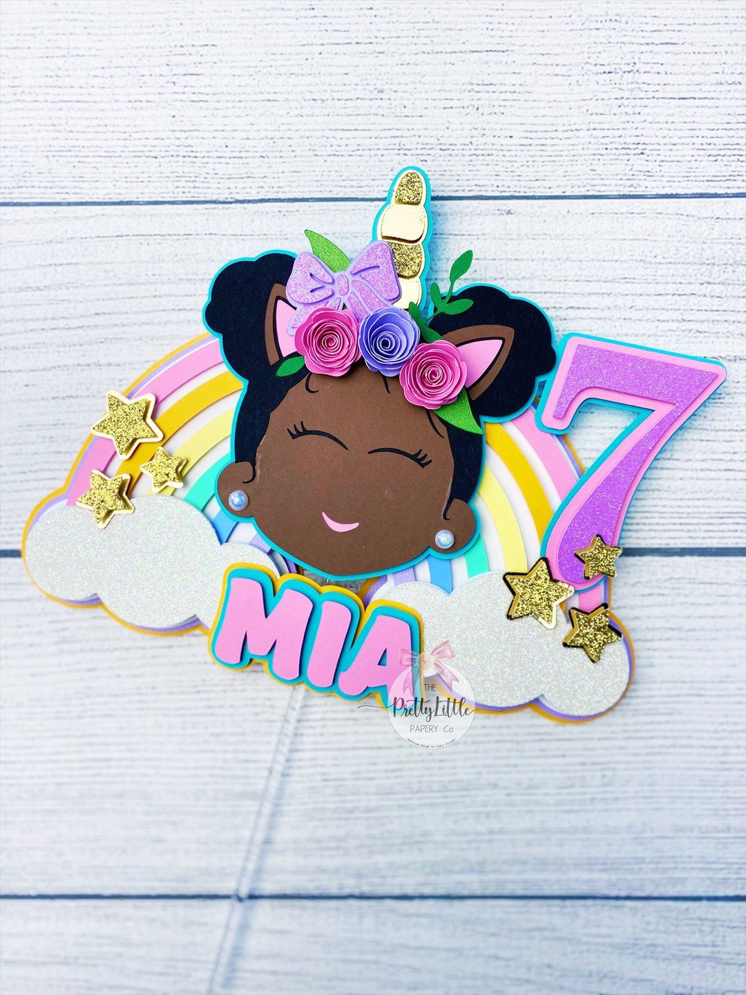 Afro Puff Girl Unicorn Cake Topper TWO Nicorn Party Unicorn Magical ...