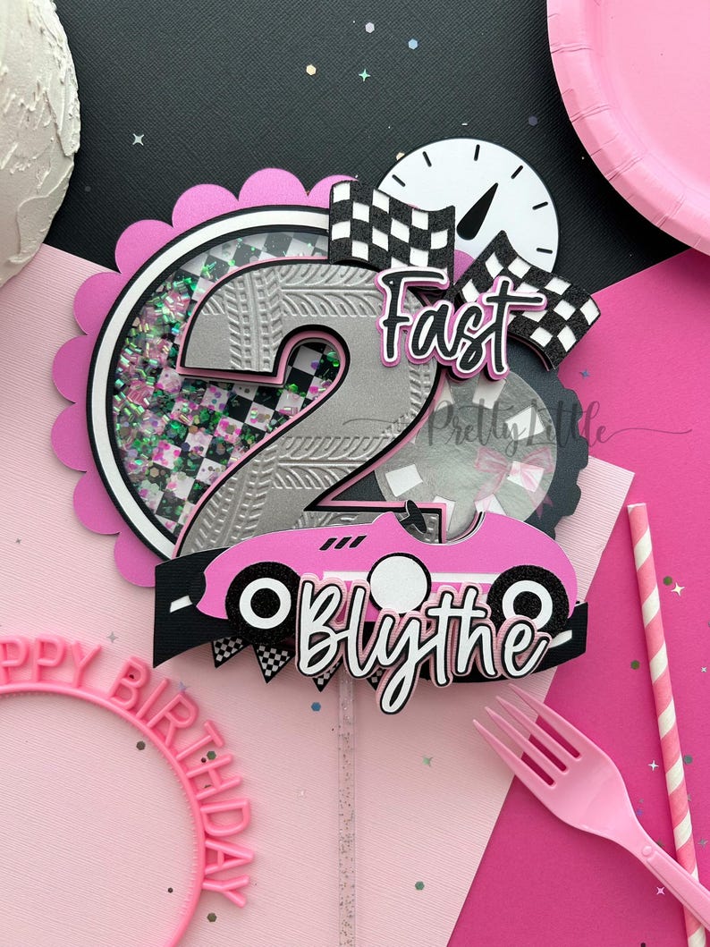 Race Car Cake Topper | Girly Race Car | Girly Two Fast | Two Fast Two ...
