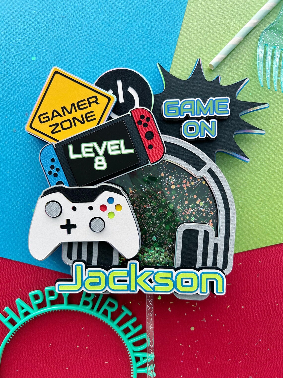 Gamer Cake Topper | Video Game Birthday Cake Topper | Level up Gaming ...