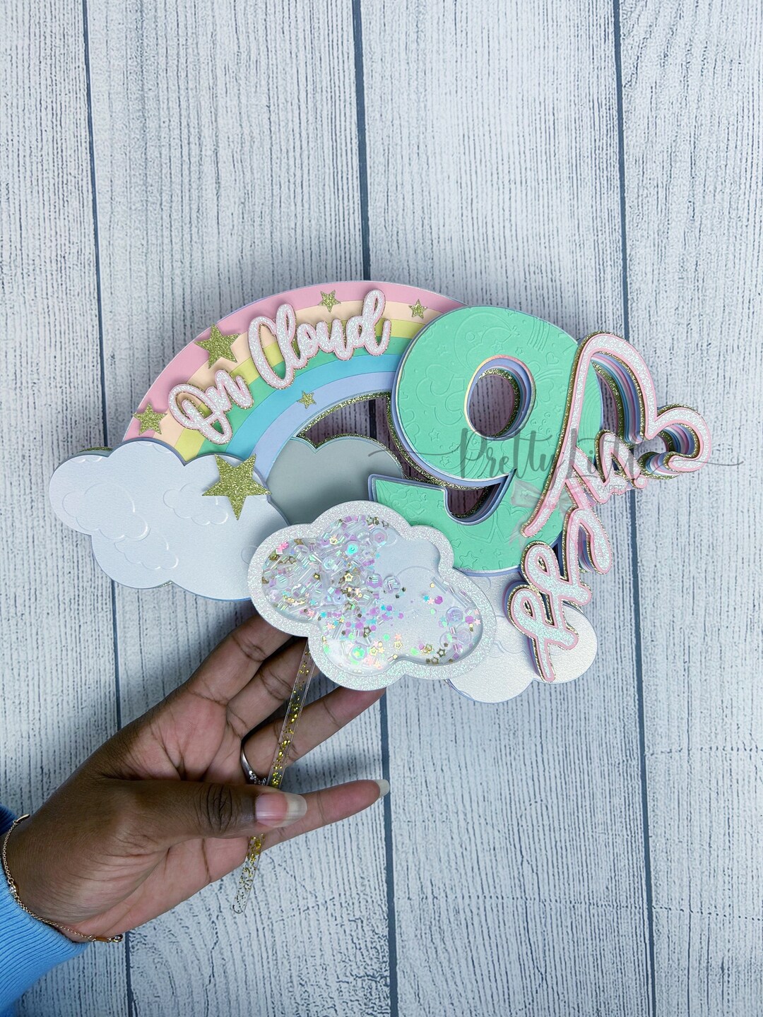 On Cloud 9 Birthday Cake Topper 9th Birthday Party Rainbow Birthday ...
