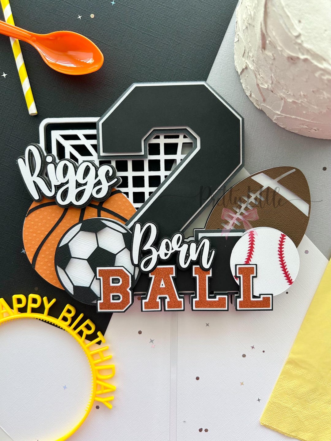 Born Two Ball Cake Topper | Sports Cake Topper | Born 2 Ball | Sports ...