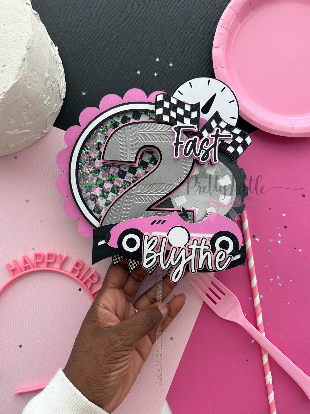 Race Car Cake Topper | Girly Race Car | Girly Two Fast | Two Fast Two ...