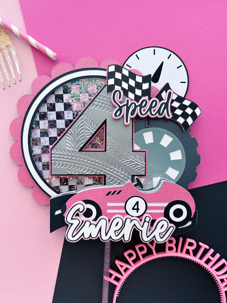 Race Car Cake Topper | Girly Race Car | Girly Two Fast | Two Fast Two ...