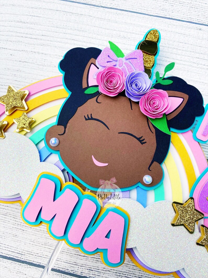 Afro Puff Girl Unicorn Cake Topper | Two-nicorn Birthday | Unicorn ...