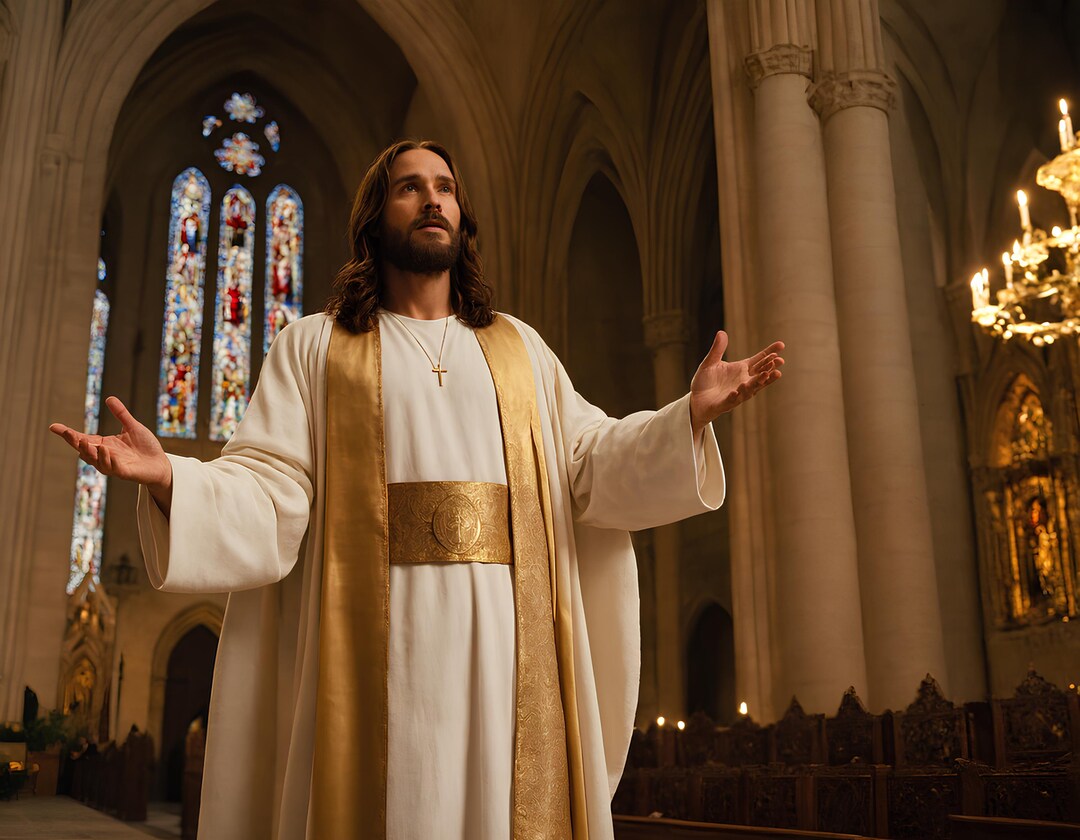 Jesus Christ in Sacred Cathedral: Inspirational Religious Digital ...