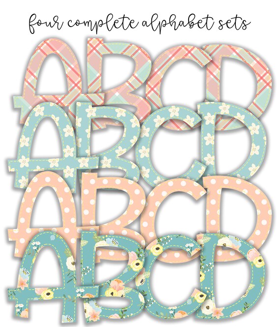 Vintage Floral Coral and Teal Alphabet Pack PNG Four Complete - Etsy