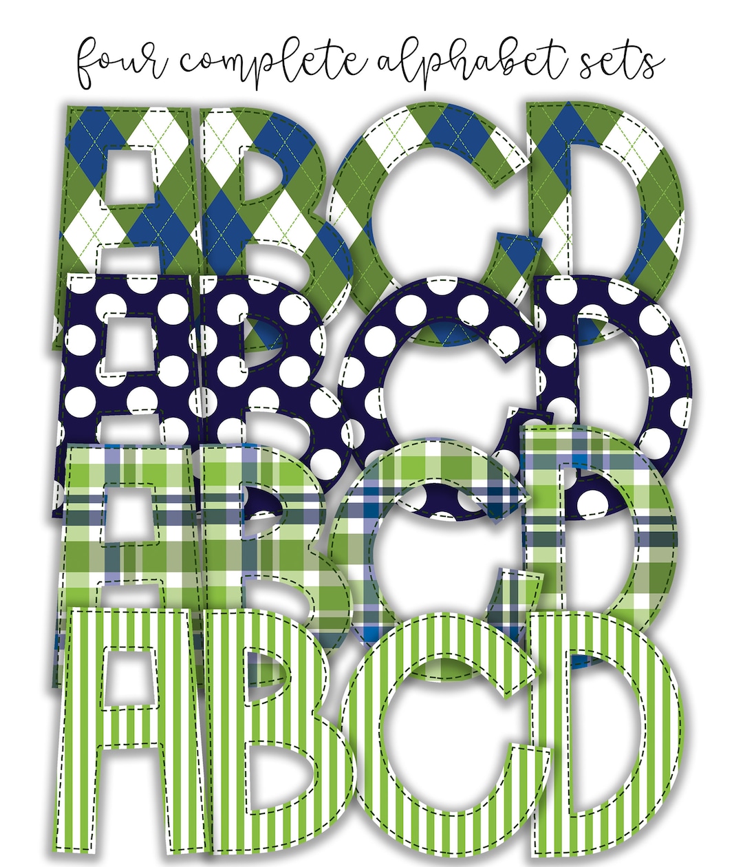 Navy Green Alphabet Set PNG Four Complete Alphabet Sets - Etsy