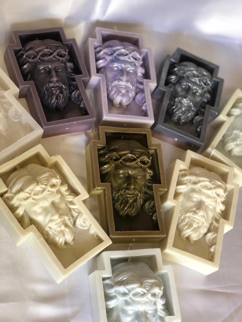 Large Sculpture Candle Jesus Christ Framed in Cross Crucifix Candles ...