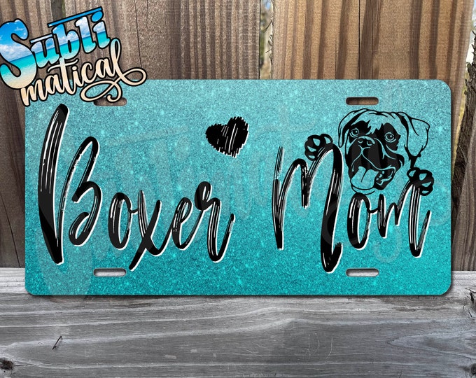 Boxer Mom on Glitter License Plate Customized Vehicle Dog Mom Gift ...