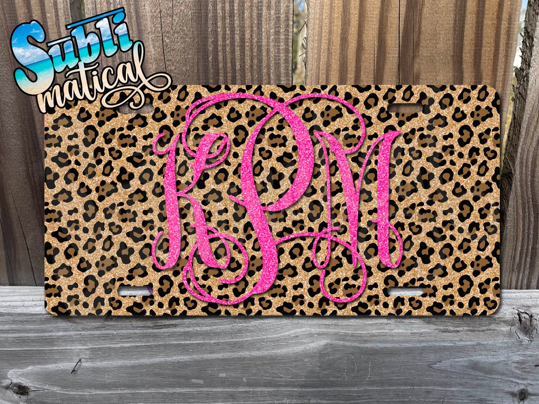 Personalized Leopard Cheetah Glitter Car Tag Vine Monogrammed License ...