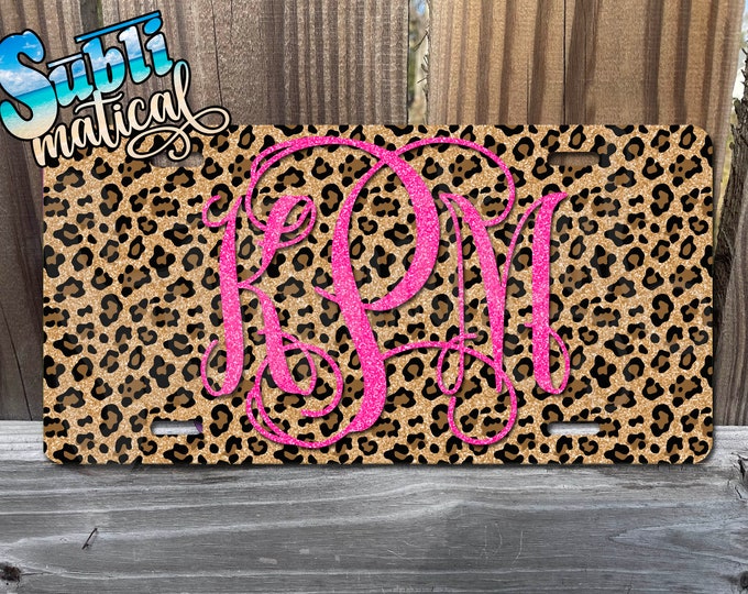 Personalized Leopard Cheetah Glitter Car Tag Vine Monogrammed License ...