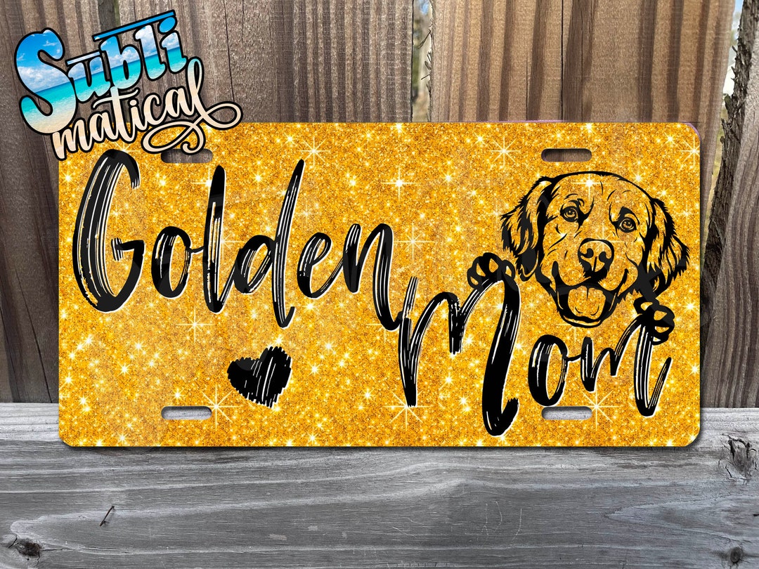 Golden Mom on Glitter License Plate, Customized Vehicle, Dog Mom Gift ...