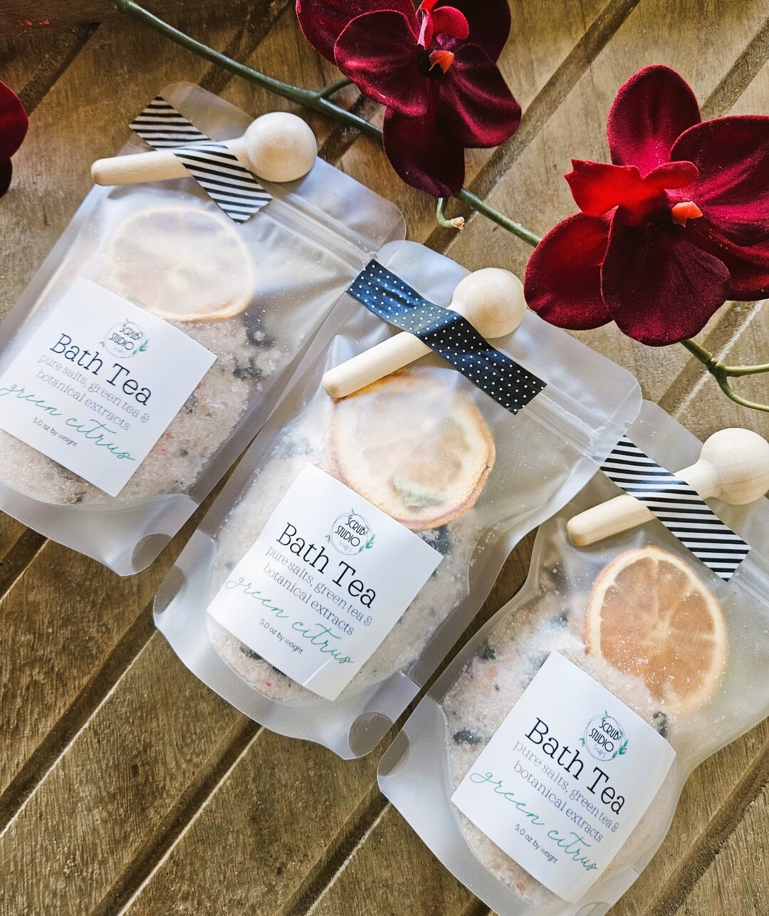 Green Tea Citrus Salt Soak | Pouch With Wooden Spoon - Etsy