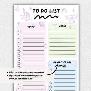 Pastel Daily To-do List Printable: Doodles, Tasks (A4 PDF) - Etsy
