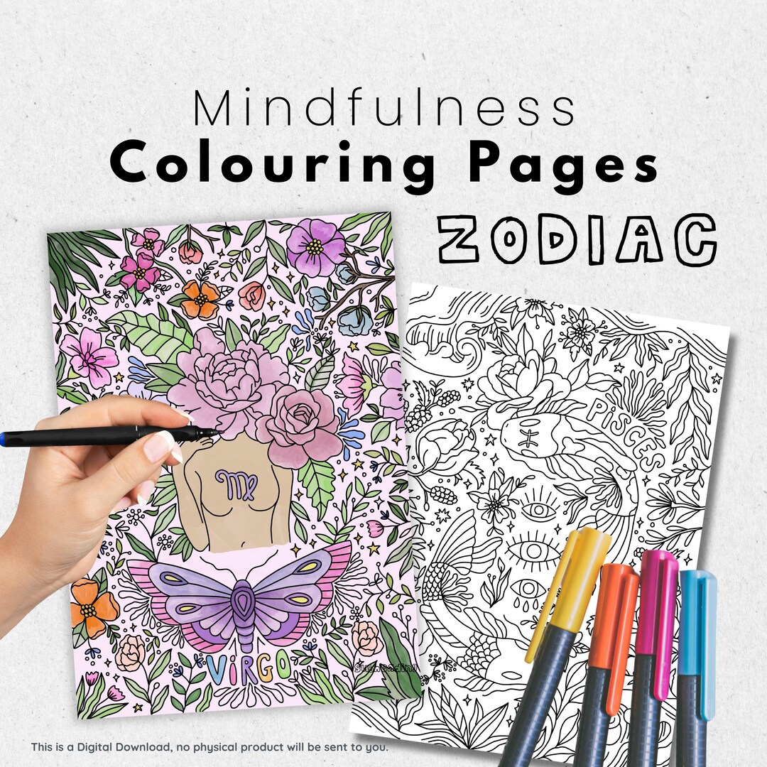 Mindfulness Zodiac Colouring Pages | Printable and Digital , Astrology ...