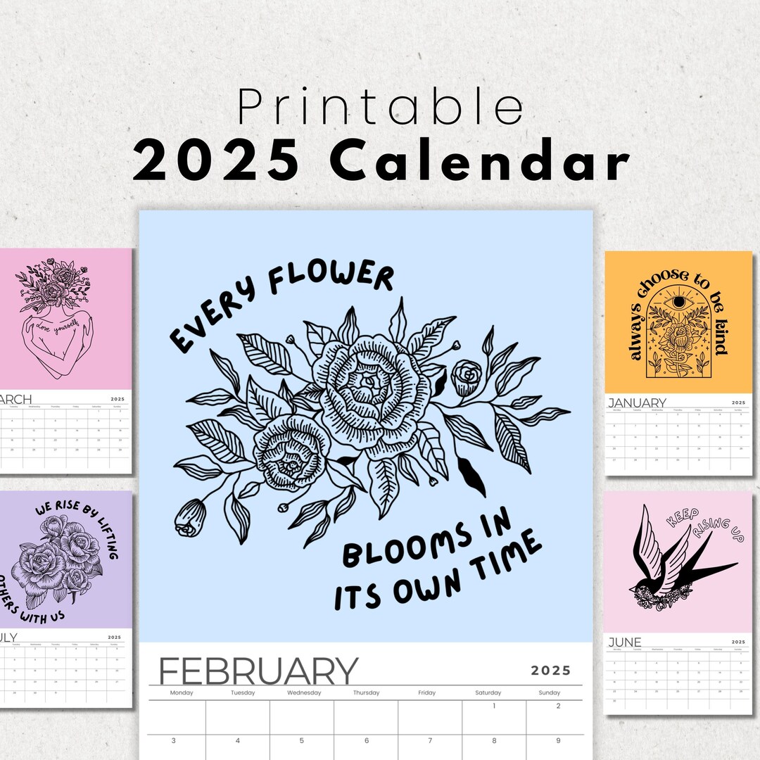 Printable 2025 Calendar, Inspirational Quotes, Digital Download, 2025 ...
