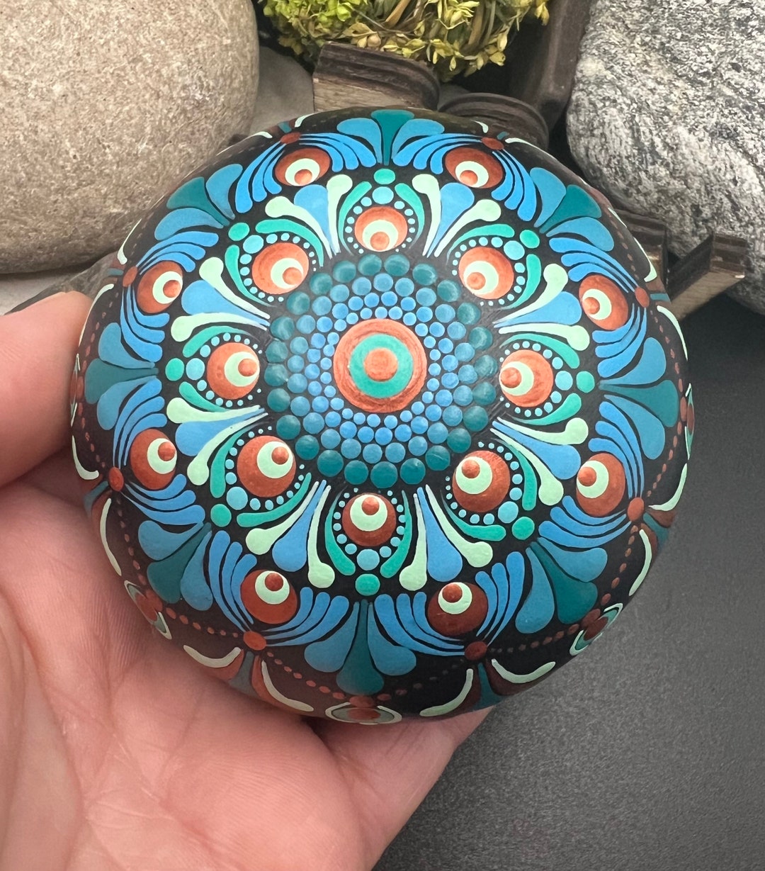 Mandala Stone color No.174 Meditation Stone Painted Stone Handmade Gift ...