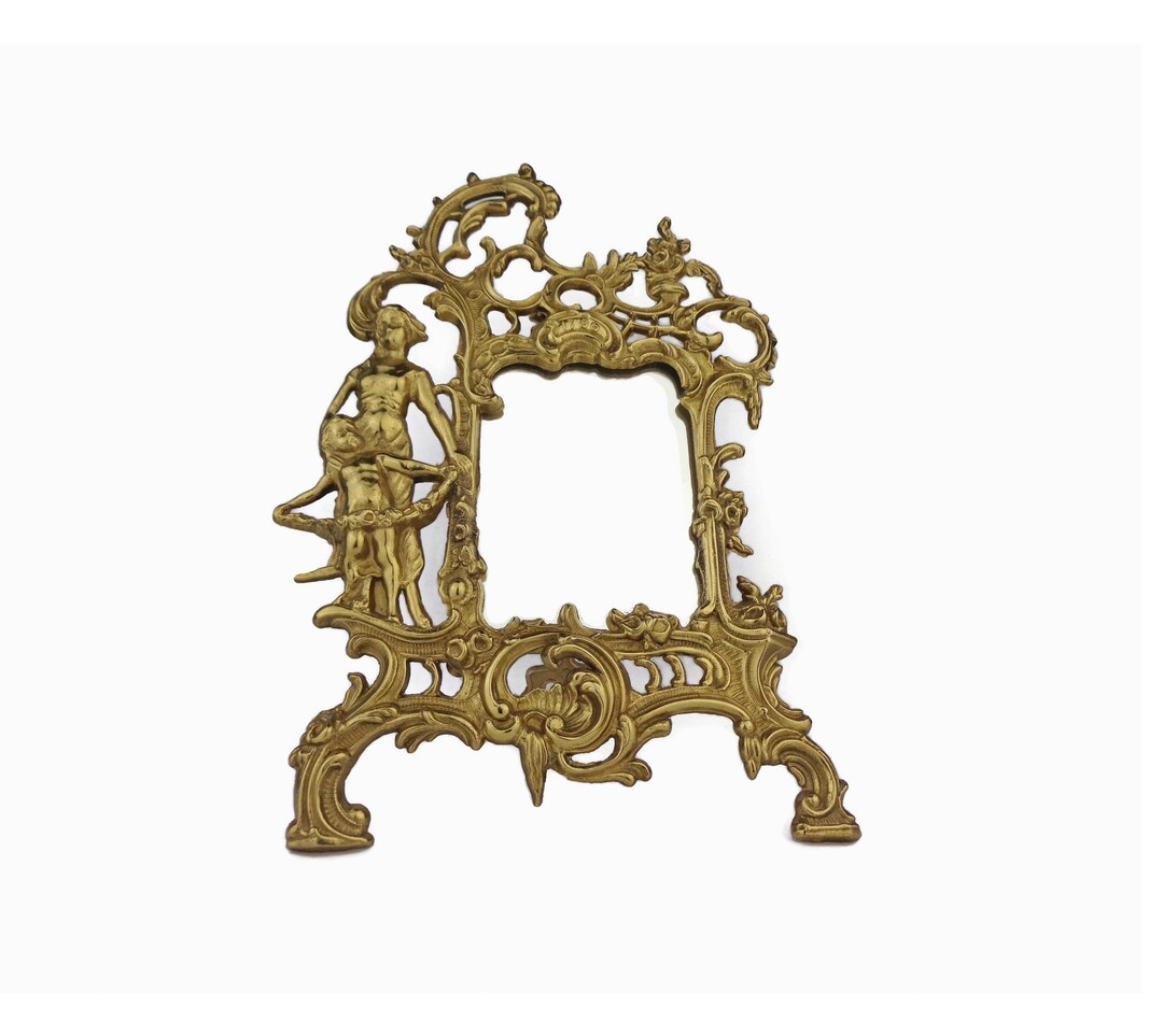 Antique Table Mirror, Brass Table Mirror With Lady and Girl Figuries ...