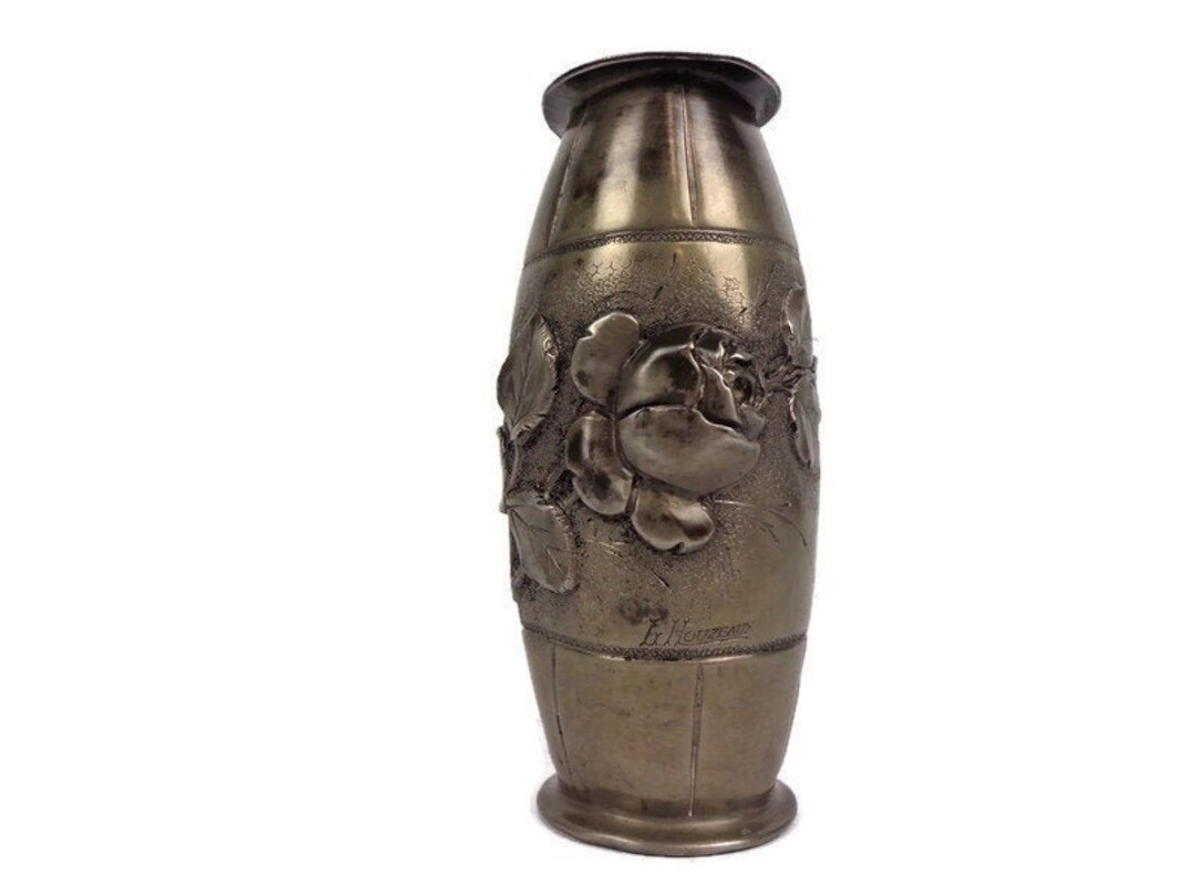 Antique French Vase With Rose Decoration, Vintage Etain Vase France - Etsy