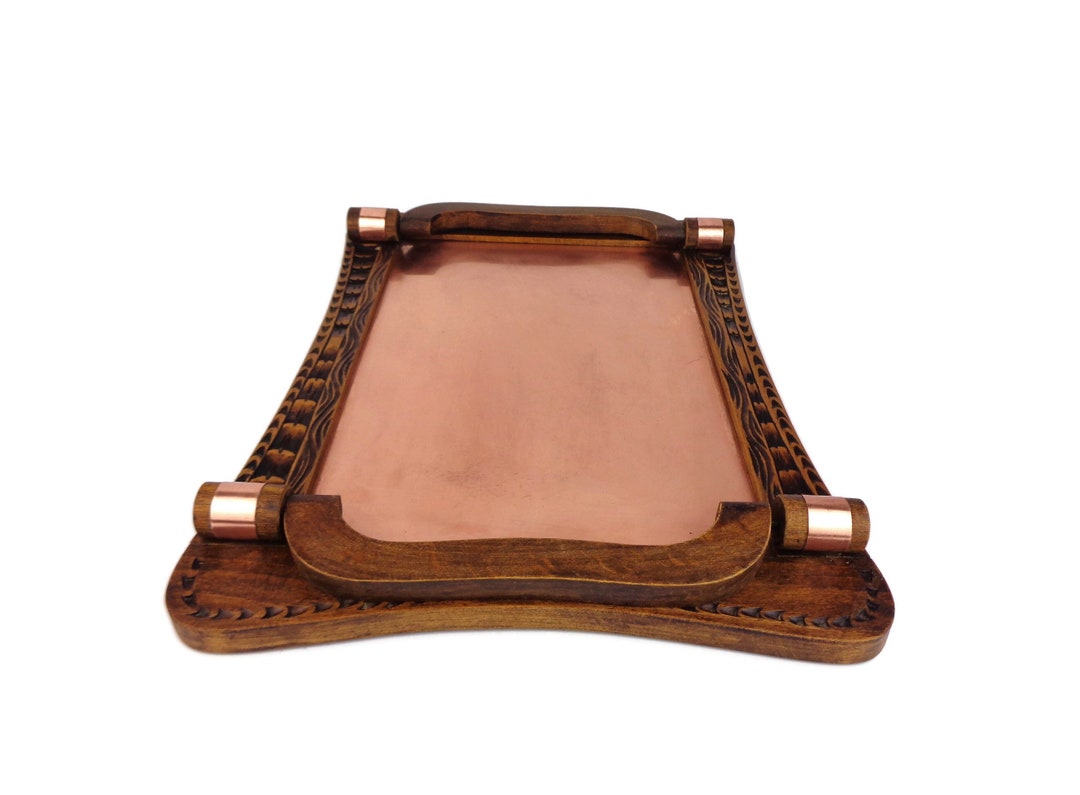 Antique Copper Tray, Wooden Copper Tray, Handmade Copper Tray, Large ...