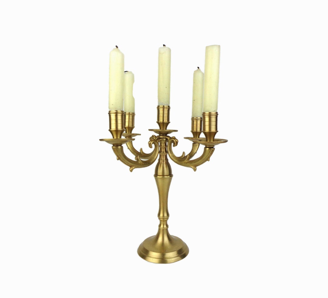 Antique Brass Candle Holder, Large Brass Candelabra 5 Candles, Vintage ...