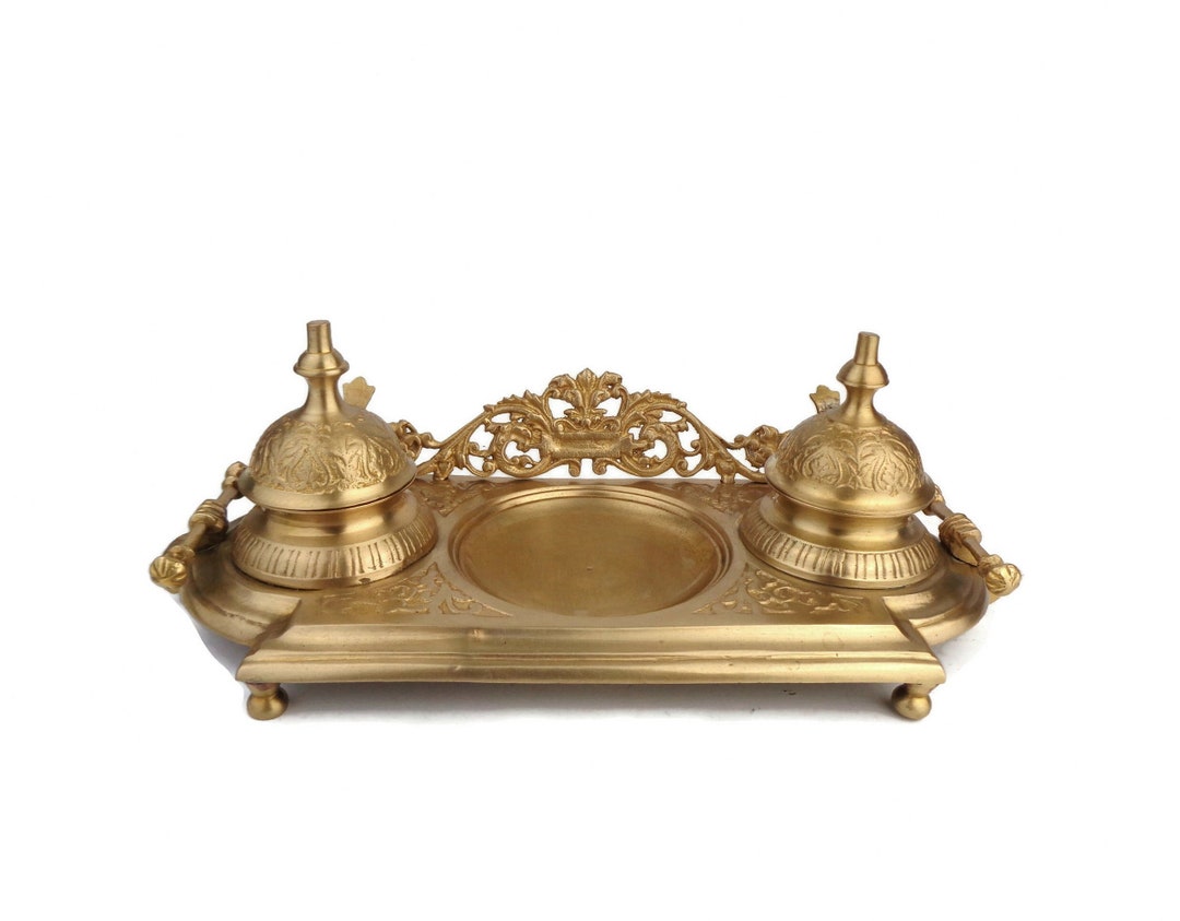 Antique Brass Inkwell Vintage Brass Inkwell Tabletop Decor - Etsy