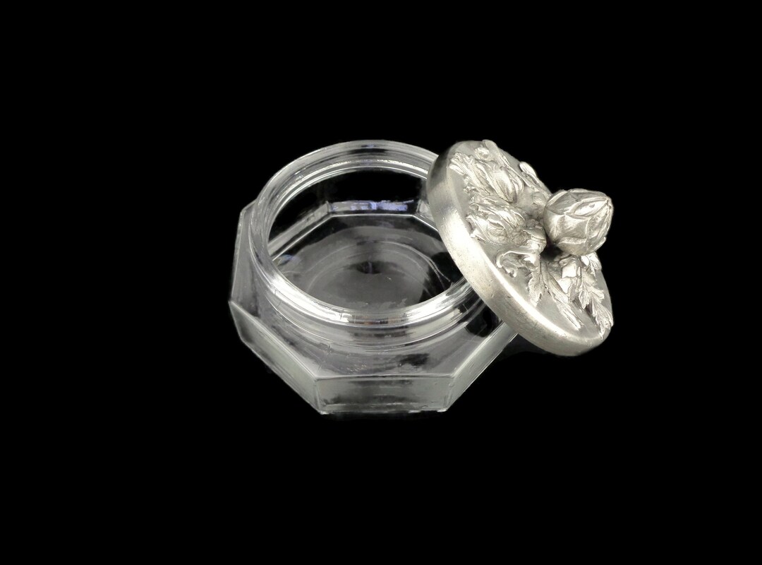 Antique Powder Jar, Glass Powder Jar With Etain Lid, French Powder Jar ...