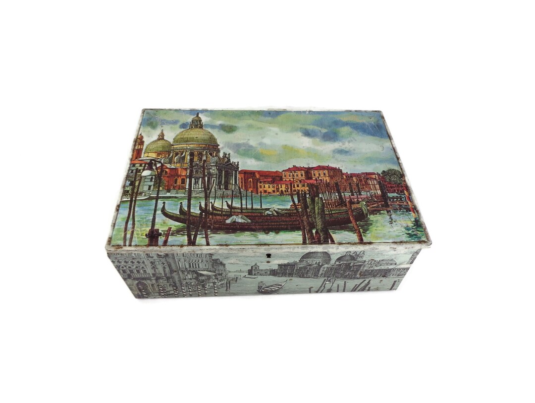 Vintage Tin Storage Box, Painted Tin Box Belgium, Chocolate ...