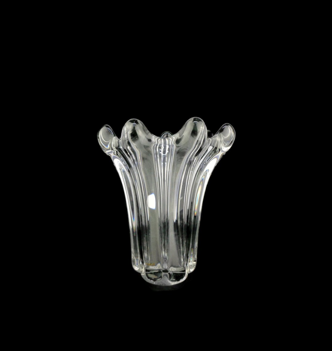 Antique Clear Glass Art Vase, Rare French Glass Vase, Fluted Splash ...
