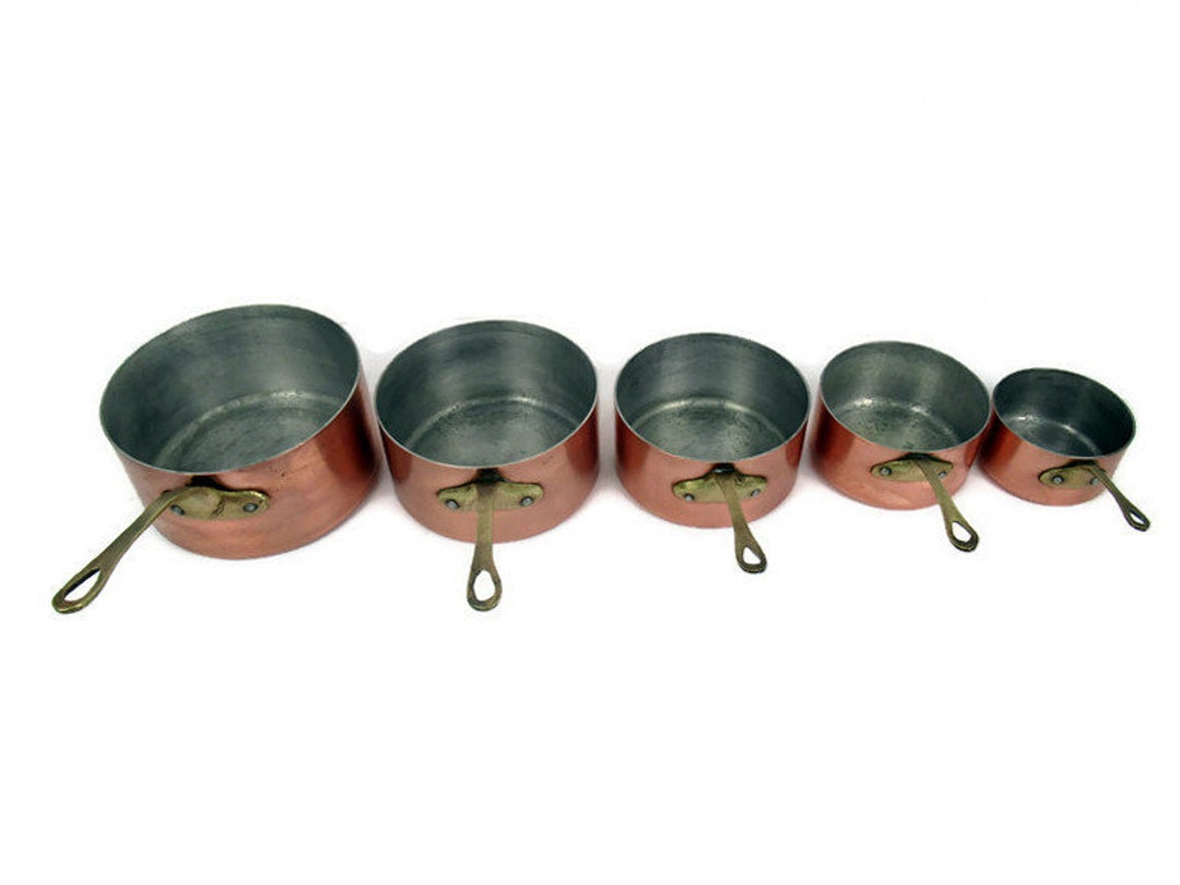 Vintage Copper Saucepan Set of 5, Copper Pan Set With Aluminium Inside ...