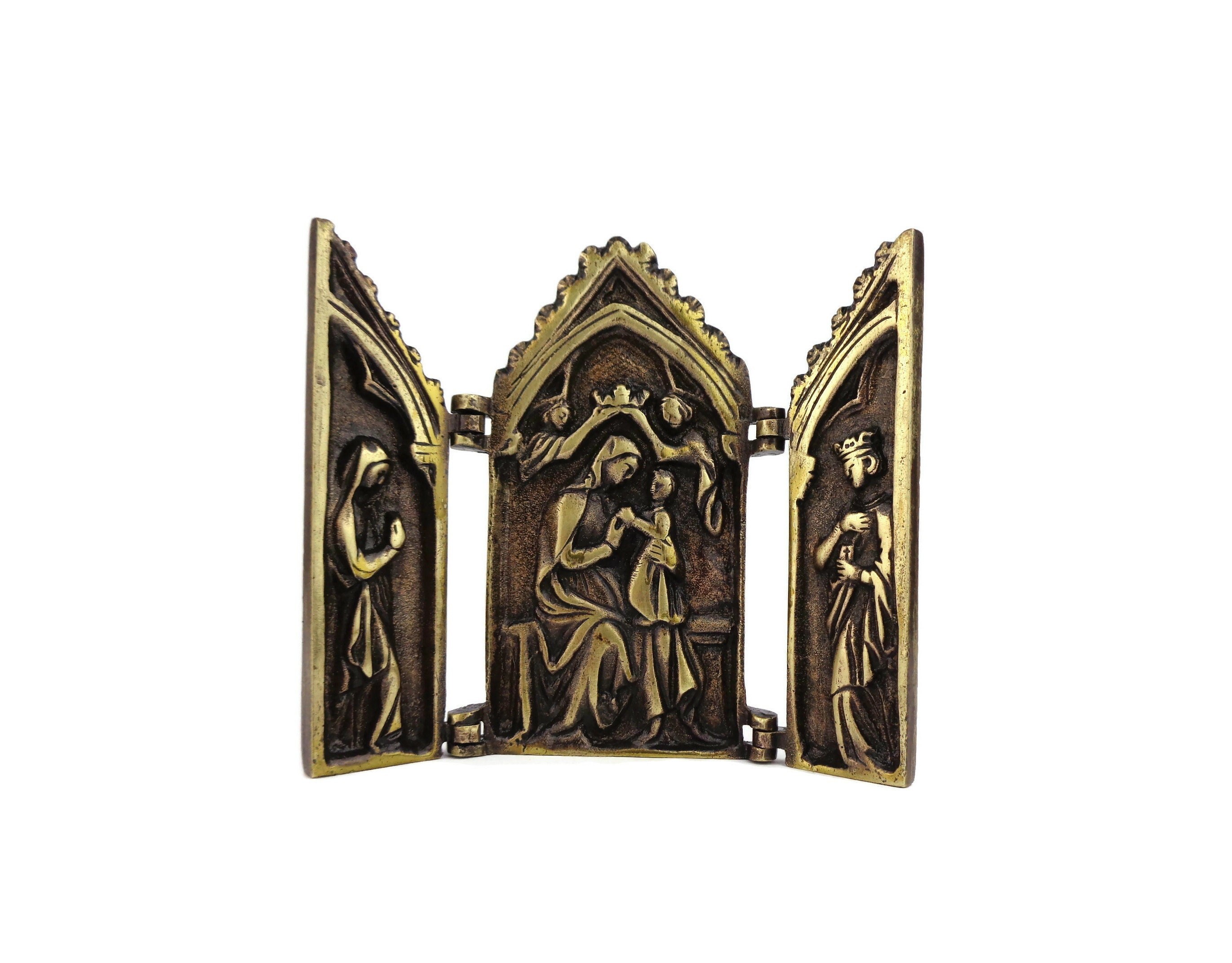Virgin Mary and Jesus Child Bronze Religious Triptych - Etsy
