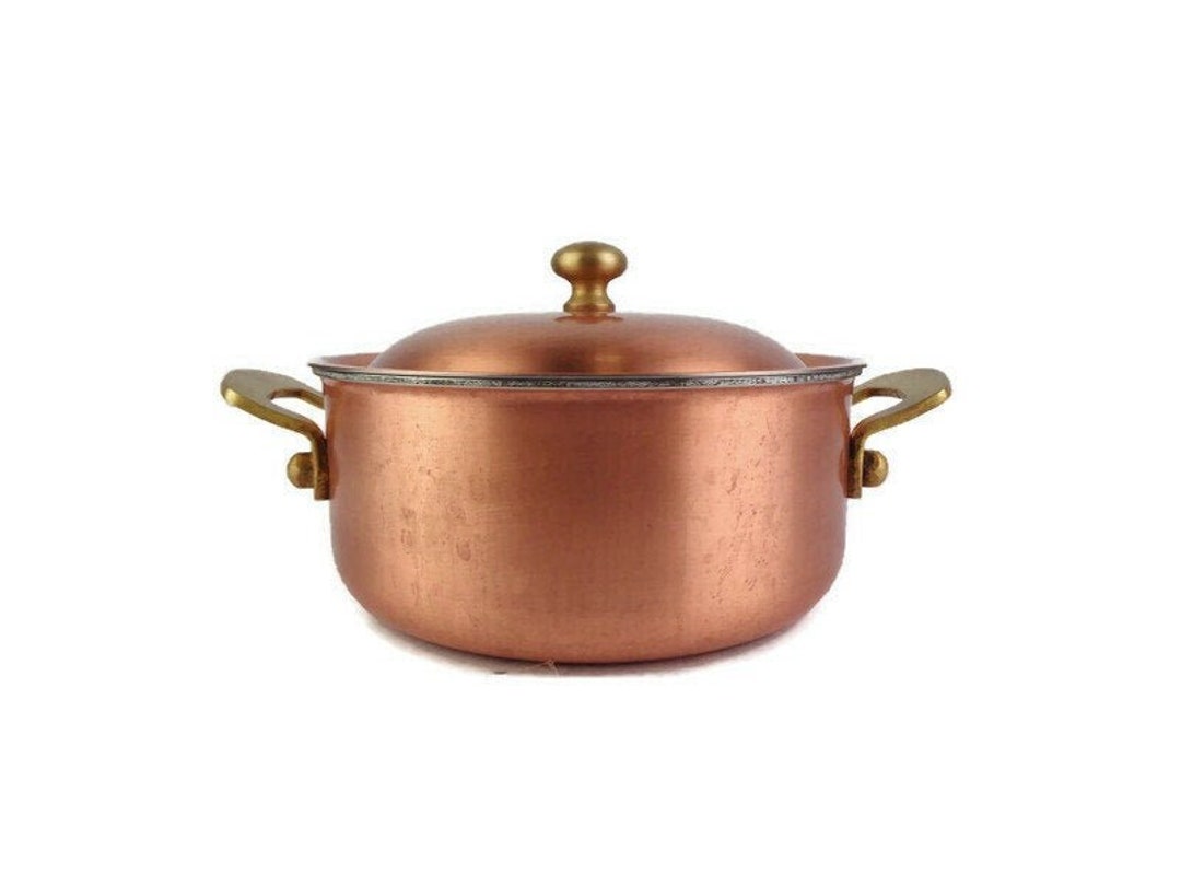 Vintage Copper Coating Cooking Pot With Lid Switzerland, Swiss Covered ...