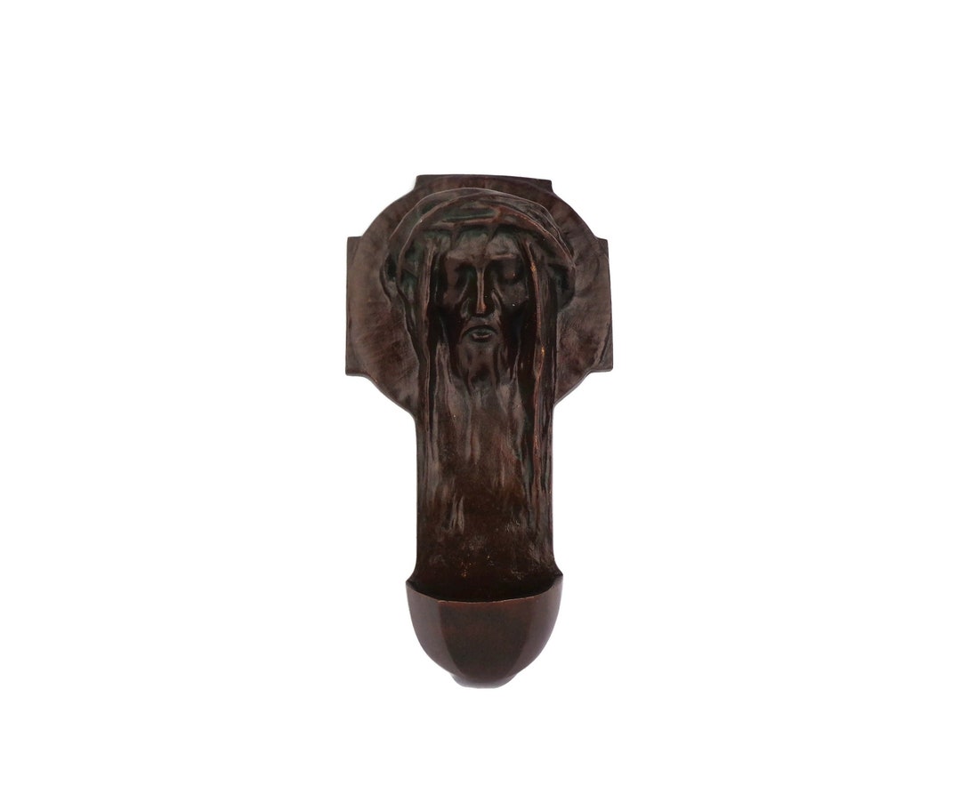 Antique Bronze Holy Water Font, Jesus Holy Water Font, Wall Holy Water ...