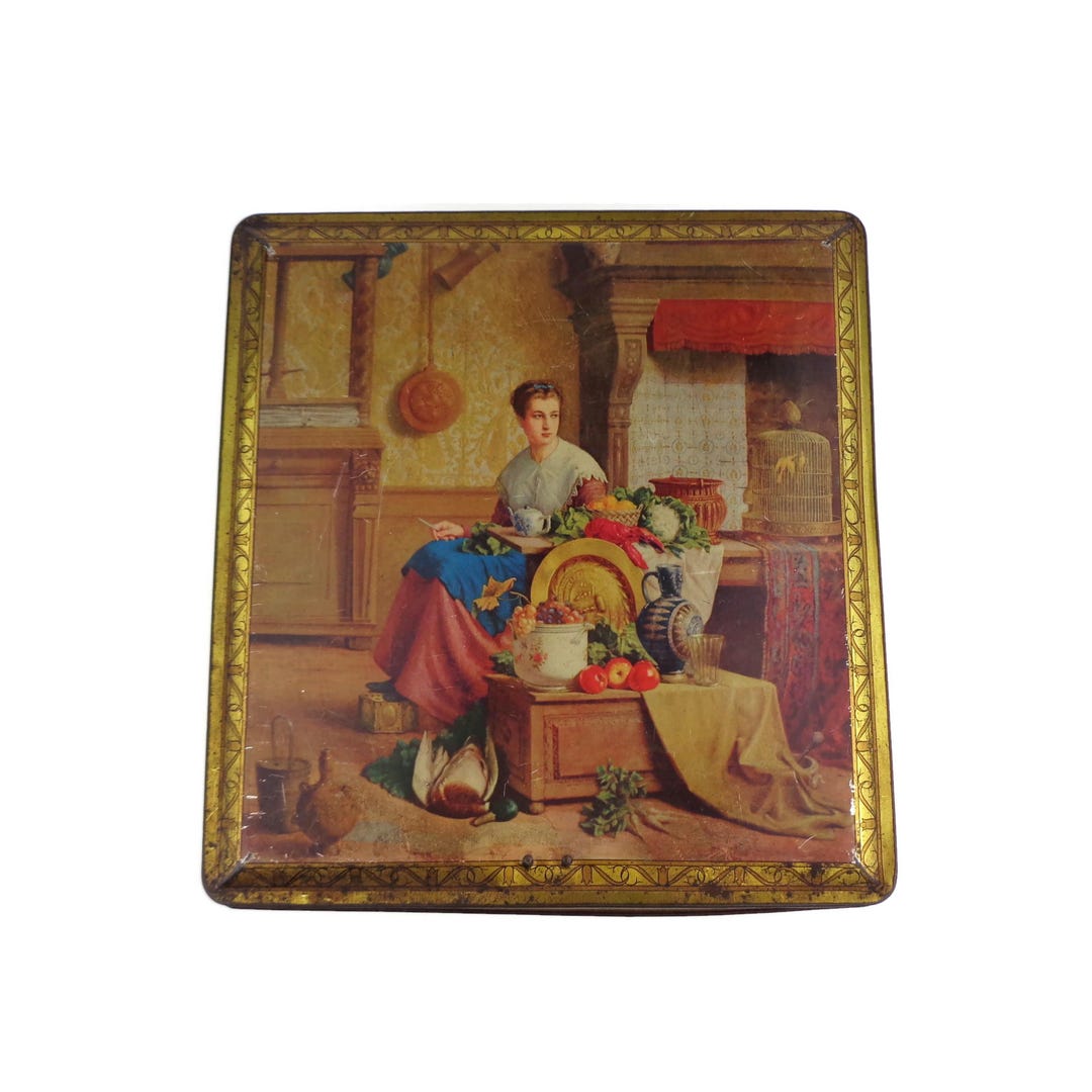 Vintage Tin Storage Box, Painted Tin Box Belgium, Collectible Tin Box ...