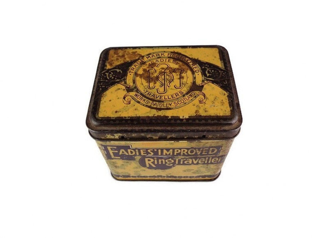 Vintage Tin Box France, French Tin Box Eadies Improved Ring Travellers ...