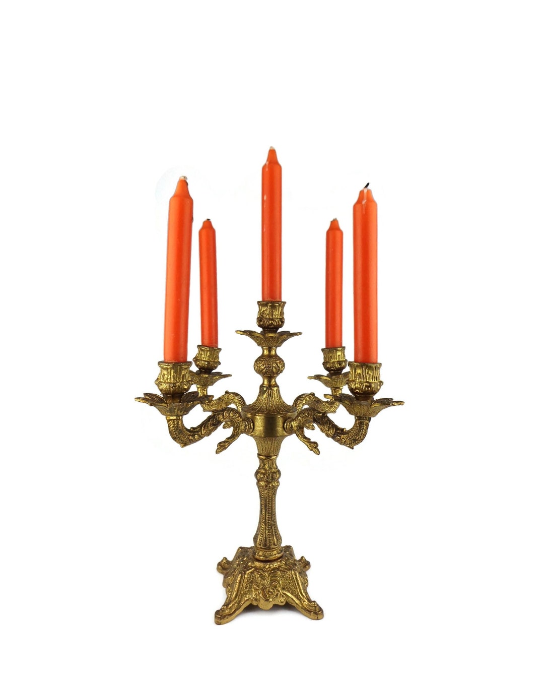 Antique Brass Candle Holder, Large Brass Candelabra 5 Candles, Vintage ...