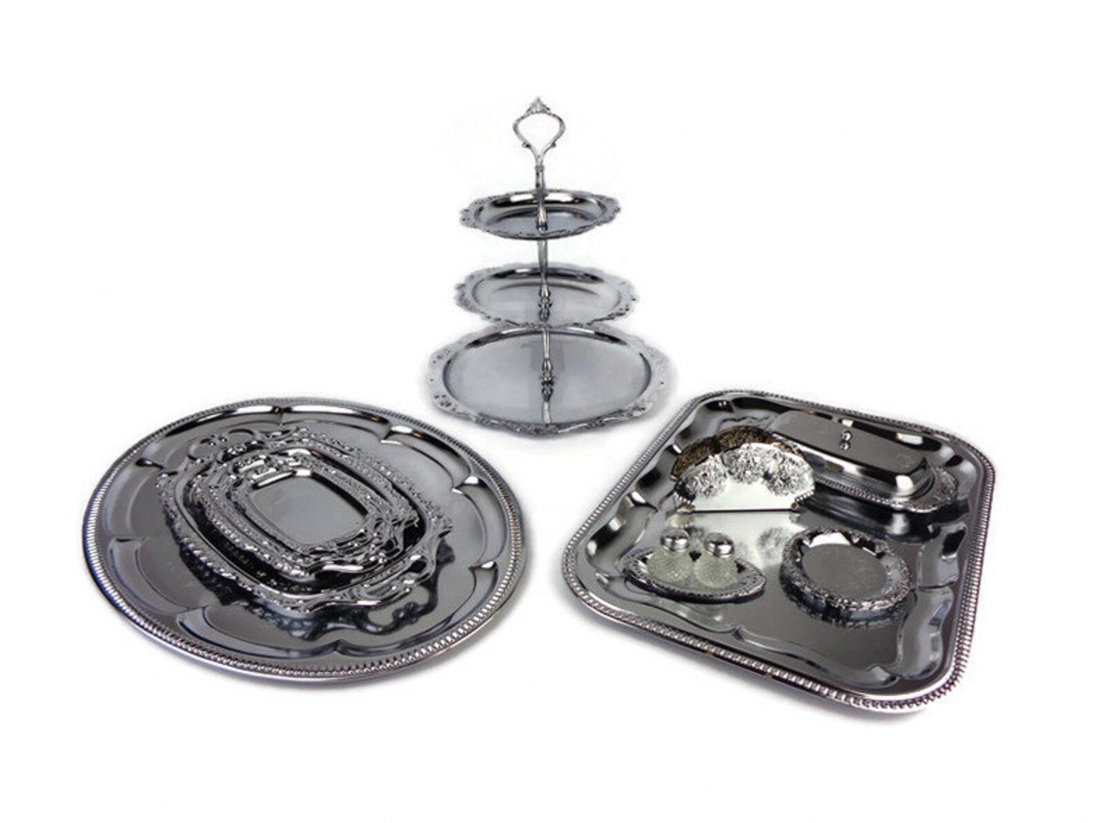 Vintage Breakfast Serving Set, Dessert Snack Stand Three Tier ...