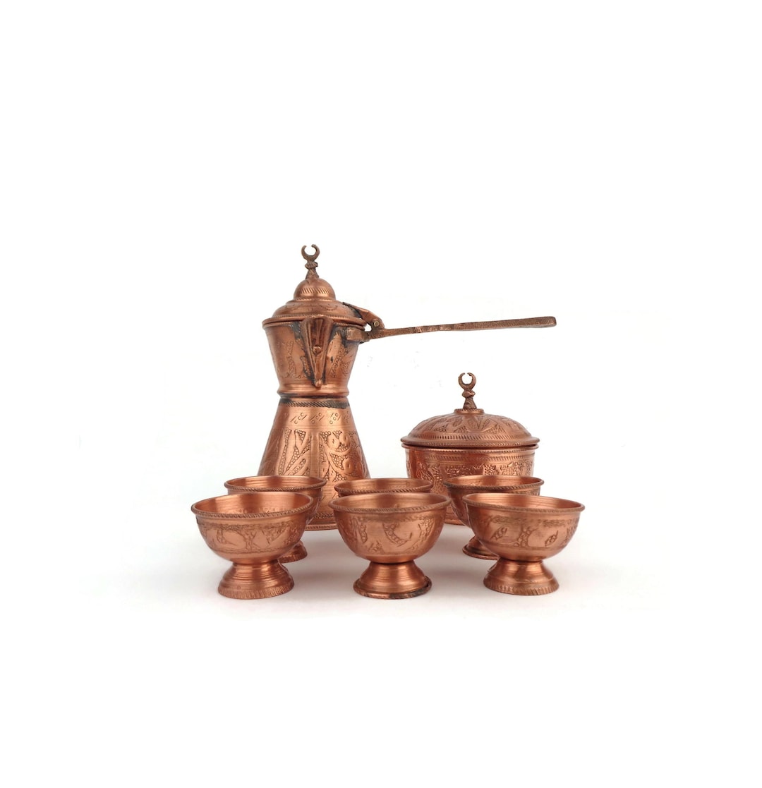 Vintage Copper Coffee Set, Turkish Coffee Set, Handmade Copper Coffee ...