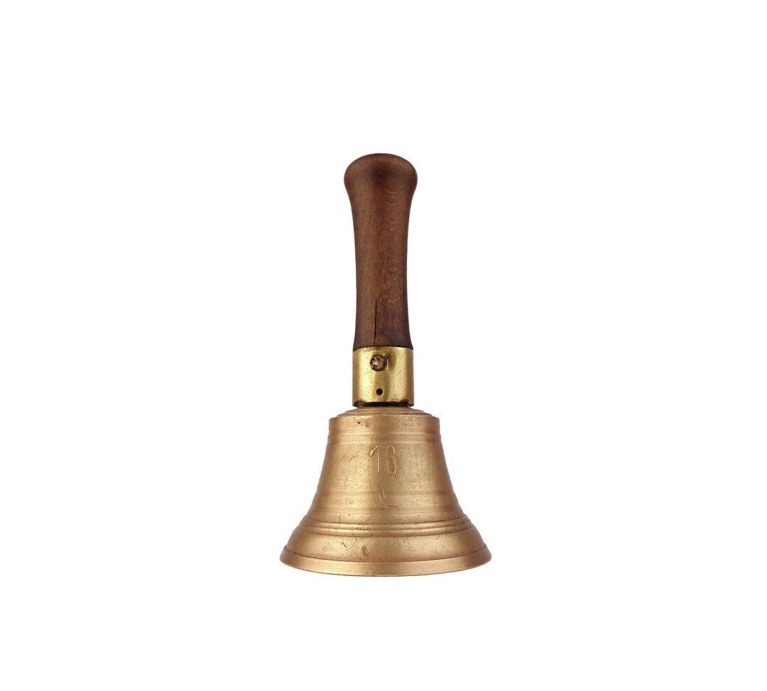 Vintage Bronze Hand Bell, Classic Hand Bell With Wooden Handle, Bronze ...