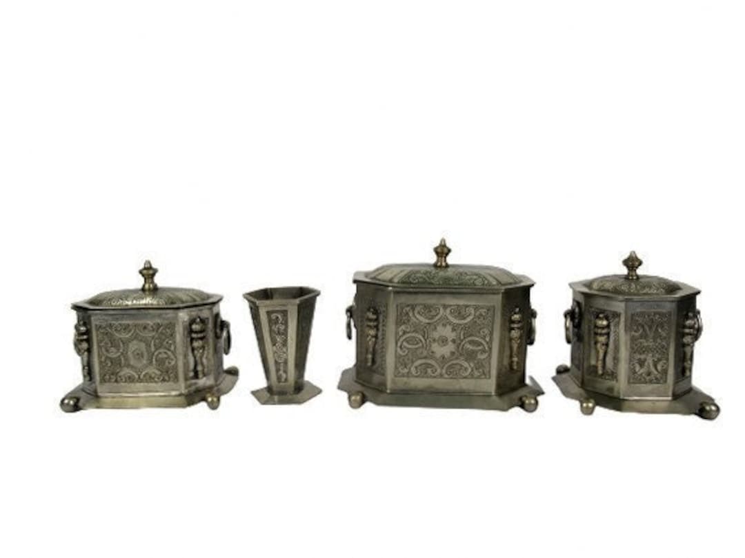 Antique Kitchen Jar Set, Handmade Kitchen Box Set, Silver Plated ...