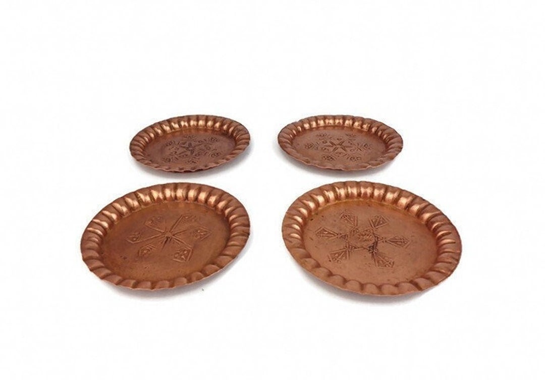 Antique Copper Plate Set of 4, Handmade Copper Plate Set, Hand Engraved ...