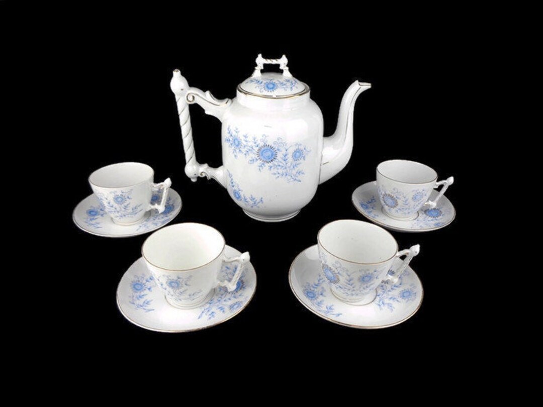 Vintage Porcelain Tea Cooffee Set, Coffee Tea Serving Set 4 Cups and ...