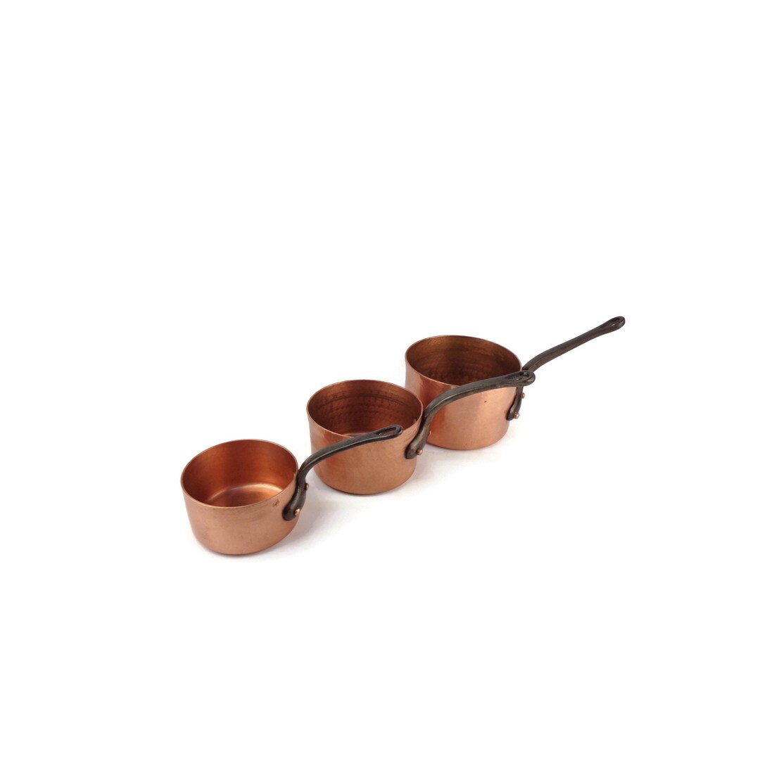 Vintage Copper Saucepan Set of 3, Copper Pans Set With Iron Handles ...