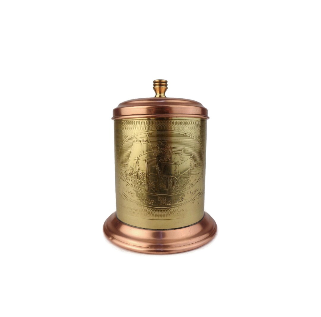 Vintage Tea Storage Box, Brass Copper Tea Box, Tea Time the Best Time ...