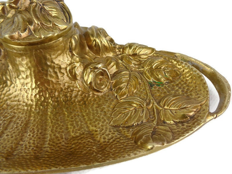 Antique Brass Inkwell, Vintage Engraved Brass Inkwell - Etsy