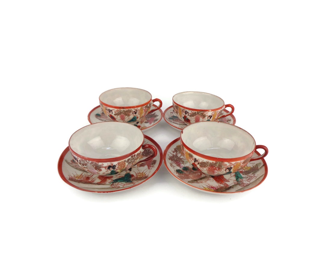 Vintage Japanese Geisha Ware Tea Cups Set, Japanese Porcelain Coffee ...