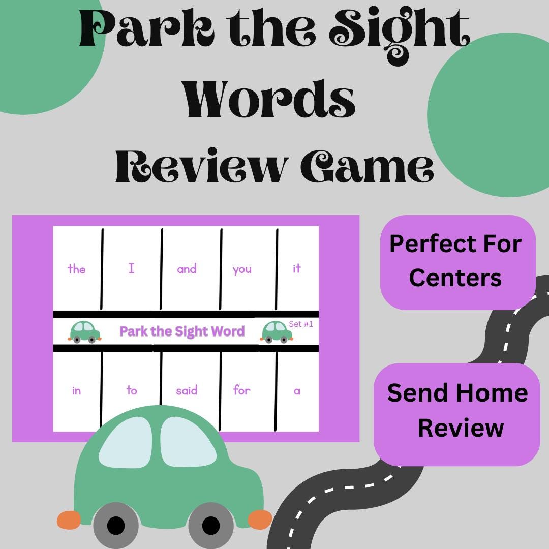 Dolch Pre-primer Sight Word Game- Park Your Sight Words! Print & Go ...