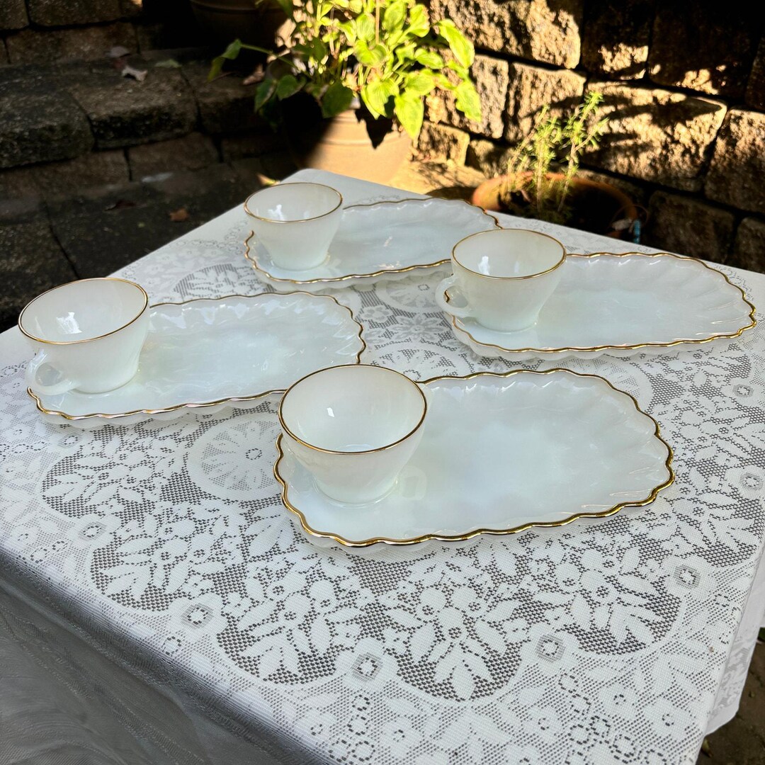 Vintage Fire King Rare 50s Milk Glass Platter Set/ Tea Set Anchor ...