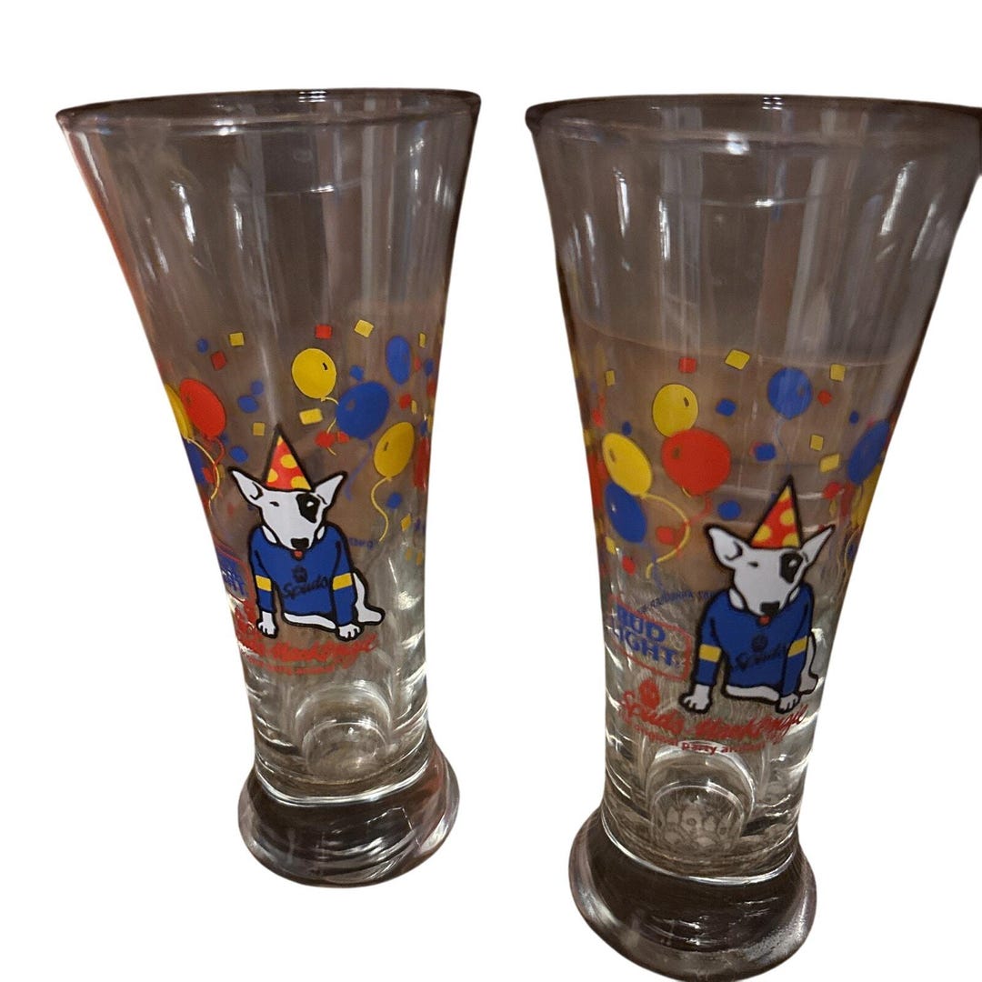 Vintage Bud Light Spuds Mackenzie Original Party Animal Pilsner Glasses ...